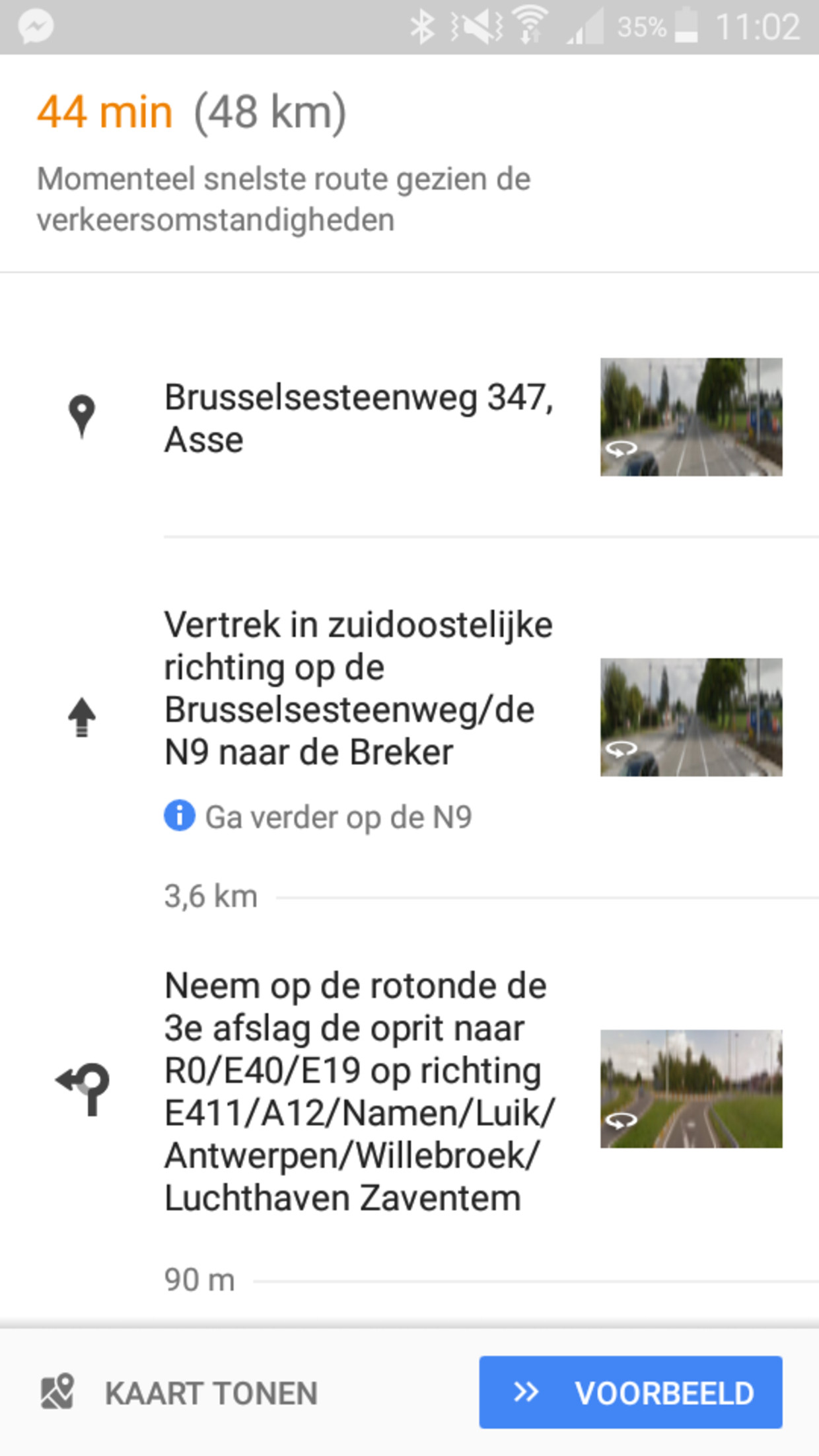 Google Maps toont Street View-afbeeldingen bij routebeschrijving