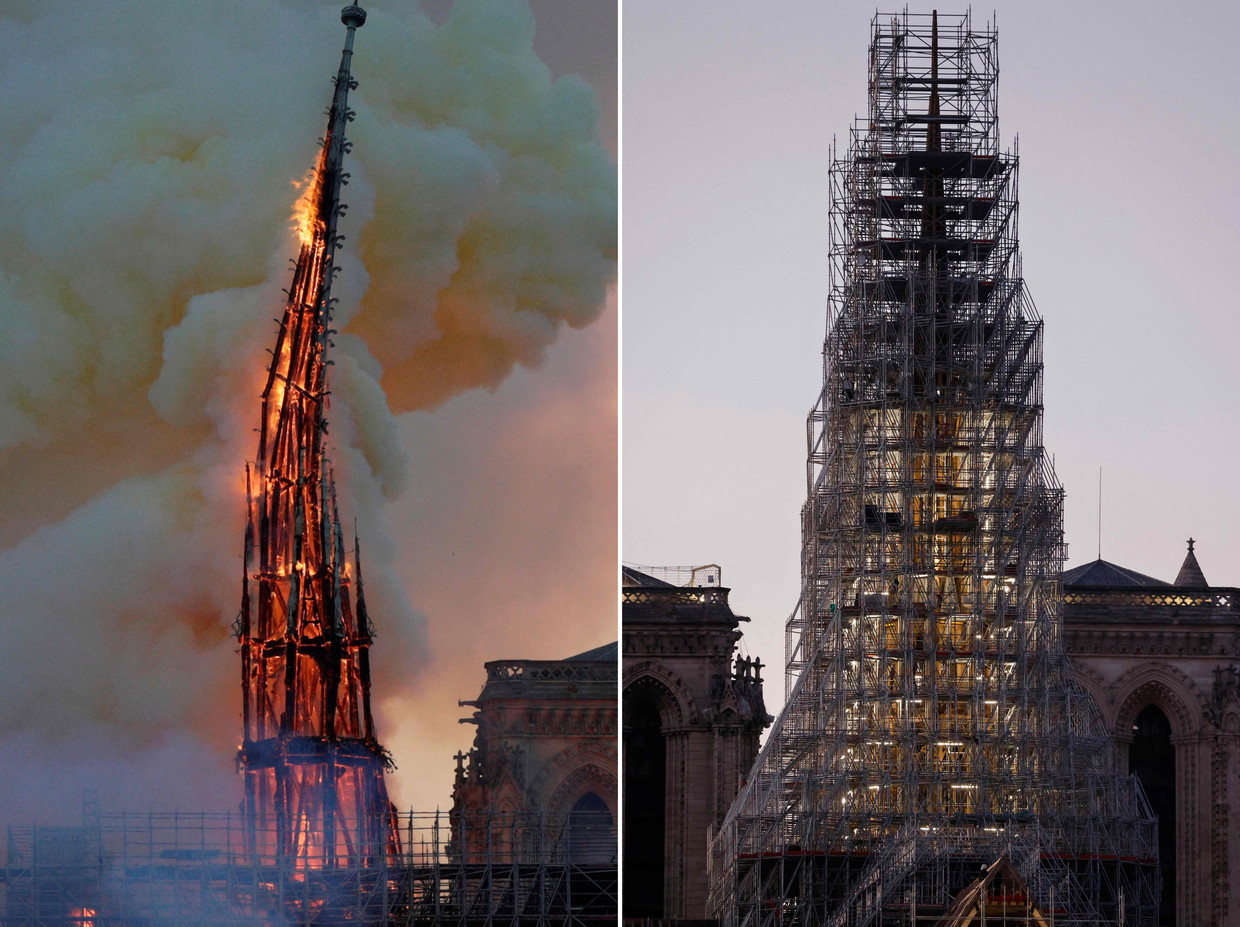 Torenspits Notre-Dame voor het eerst opnieuw zichtbaar aan Parijse skyline na brand in 2019